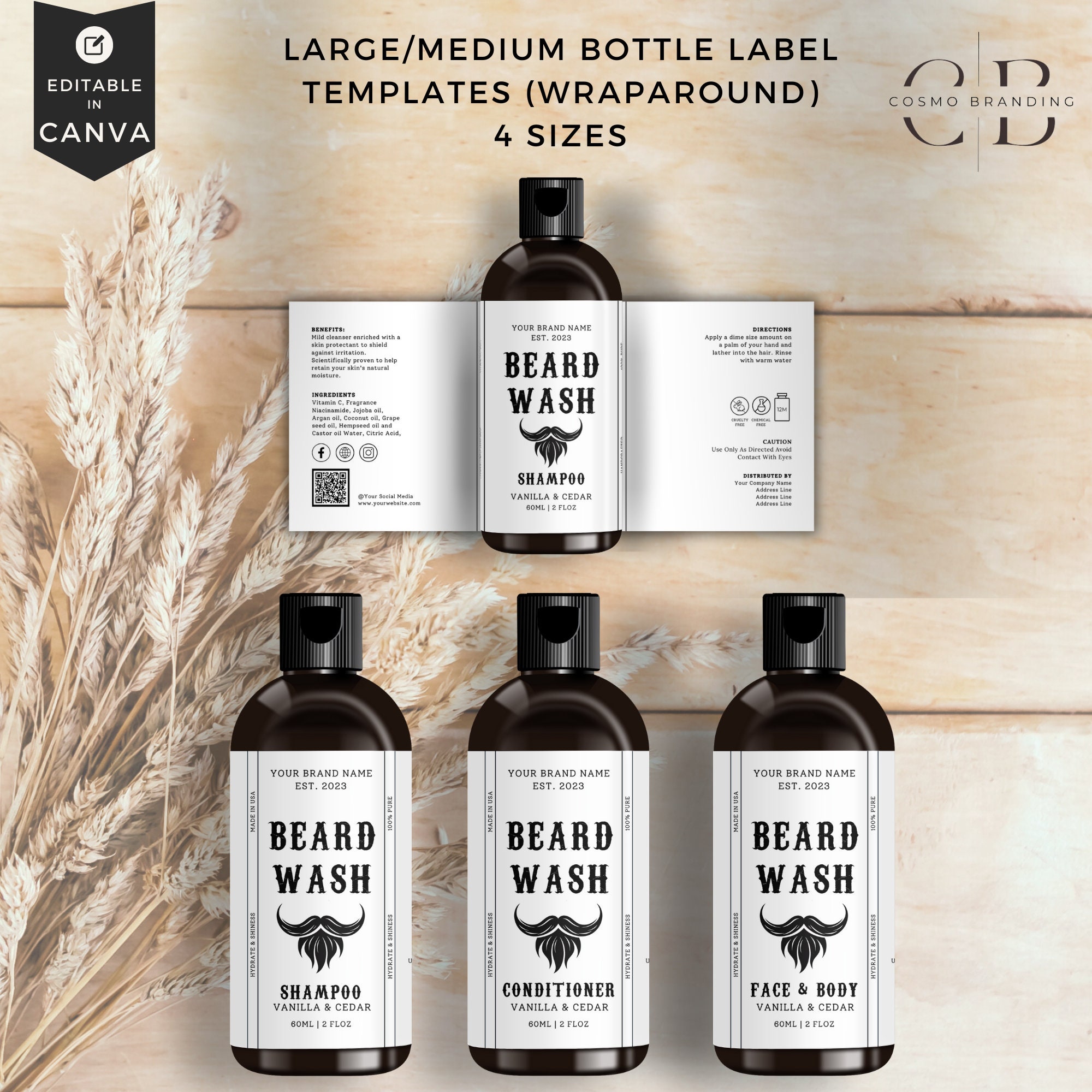 Editable Cosmetic Label Templates, DIY Men Care Labels, Jar Labels ...