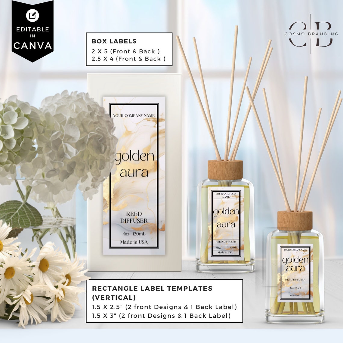 Editable Reed Diffuser Template, DIY Canva Product Labels, Room ...