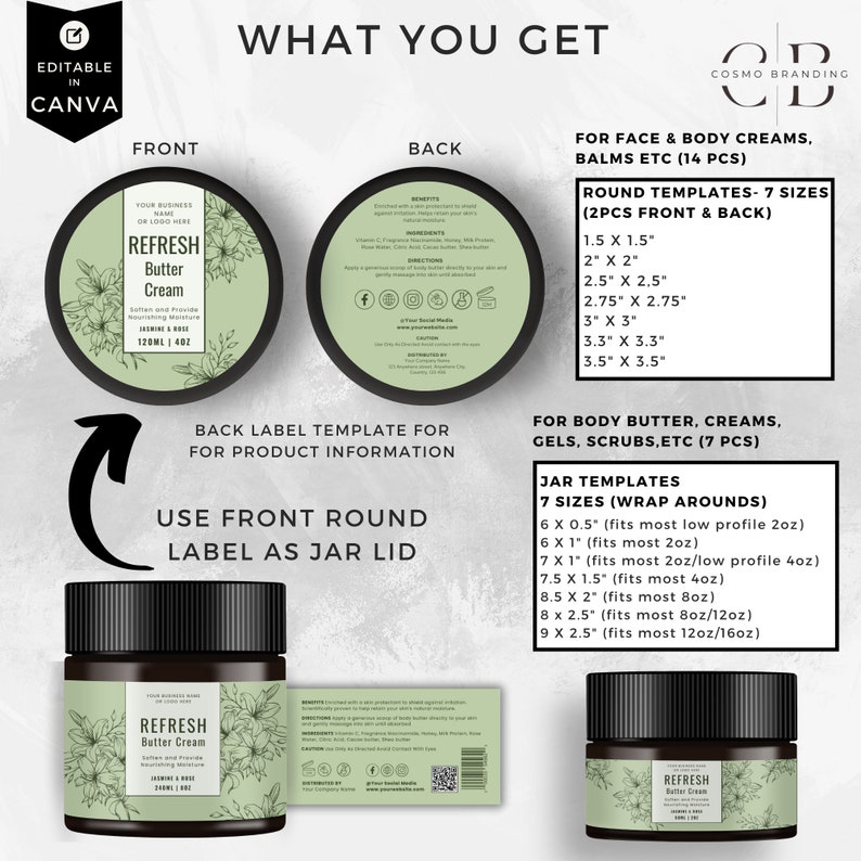 Editable Cosmetic Label Templates, Custom Body Product Label, DIY ...