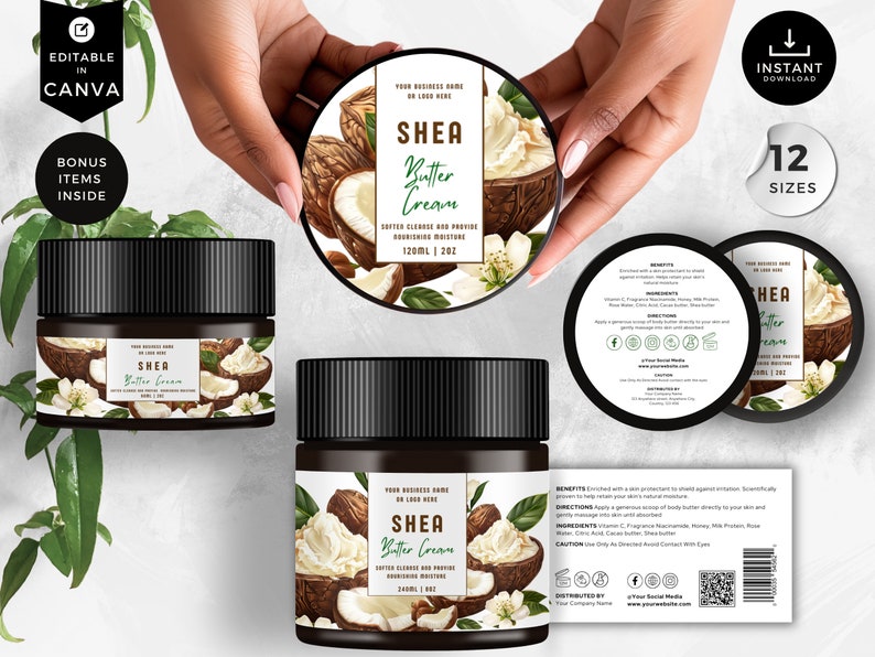 Editable Jar Label Templates, DIY Cosmetic Product Canva Label Design ...