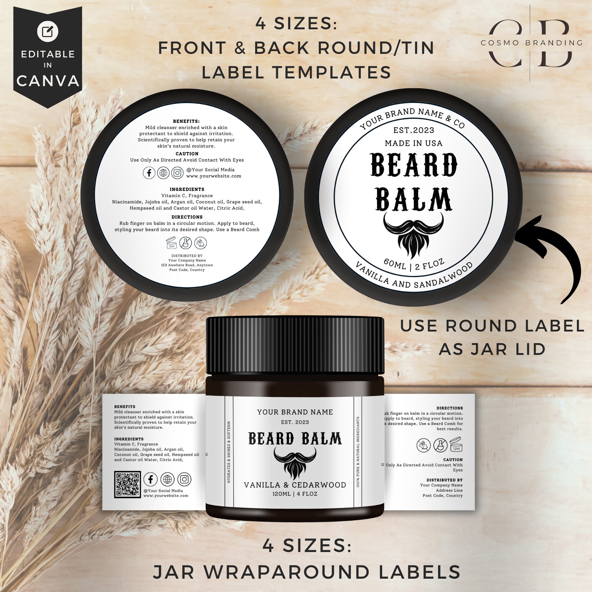 Editable Cosmetic Label Templates, DIY Men Care Labels, Jar Labels ...