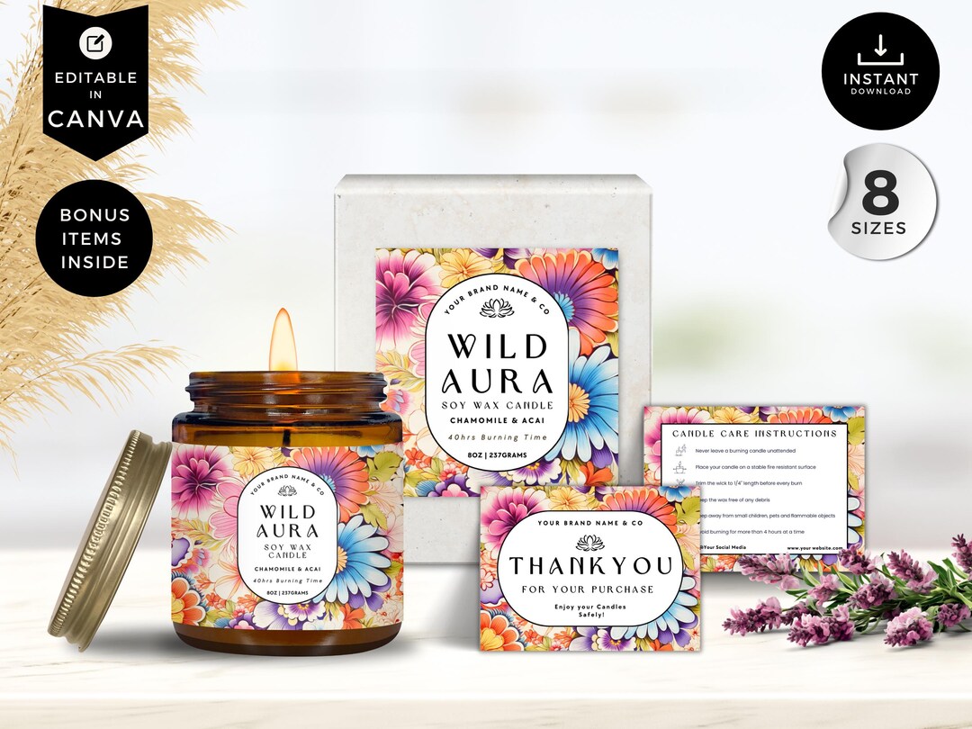 Editable Candle Jar Label, DIY Candle Label Template, Modern Candle ...