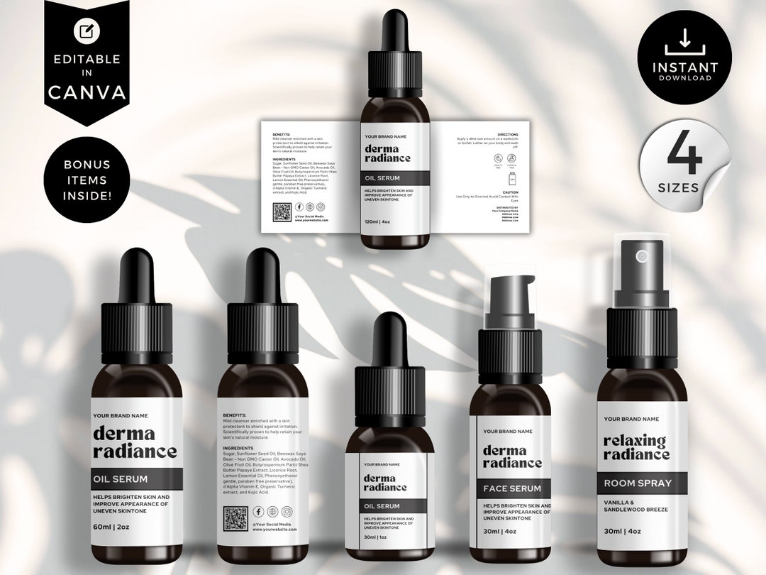 Editable Oil Dropper Bottle Label, DIY Essential Oil Template, Beard ...