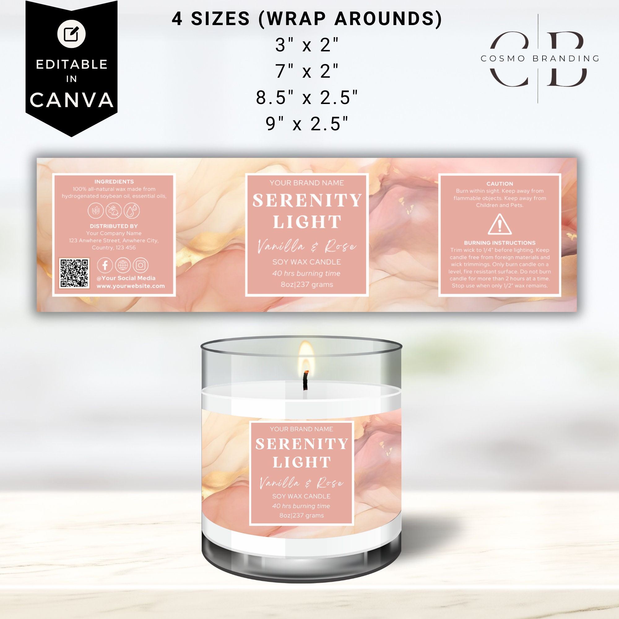 Editable Candle Jar Label, DIY Candle Label Template, Modern Candle ...
