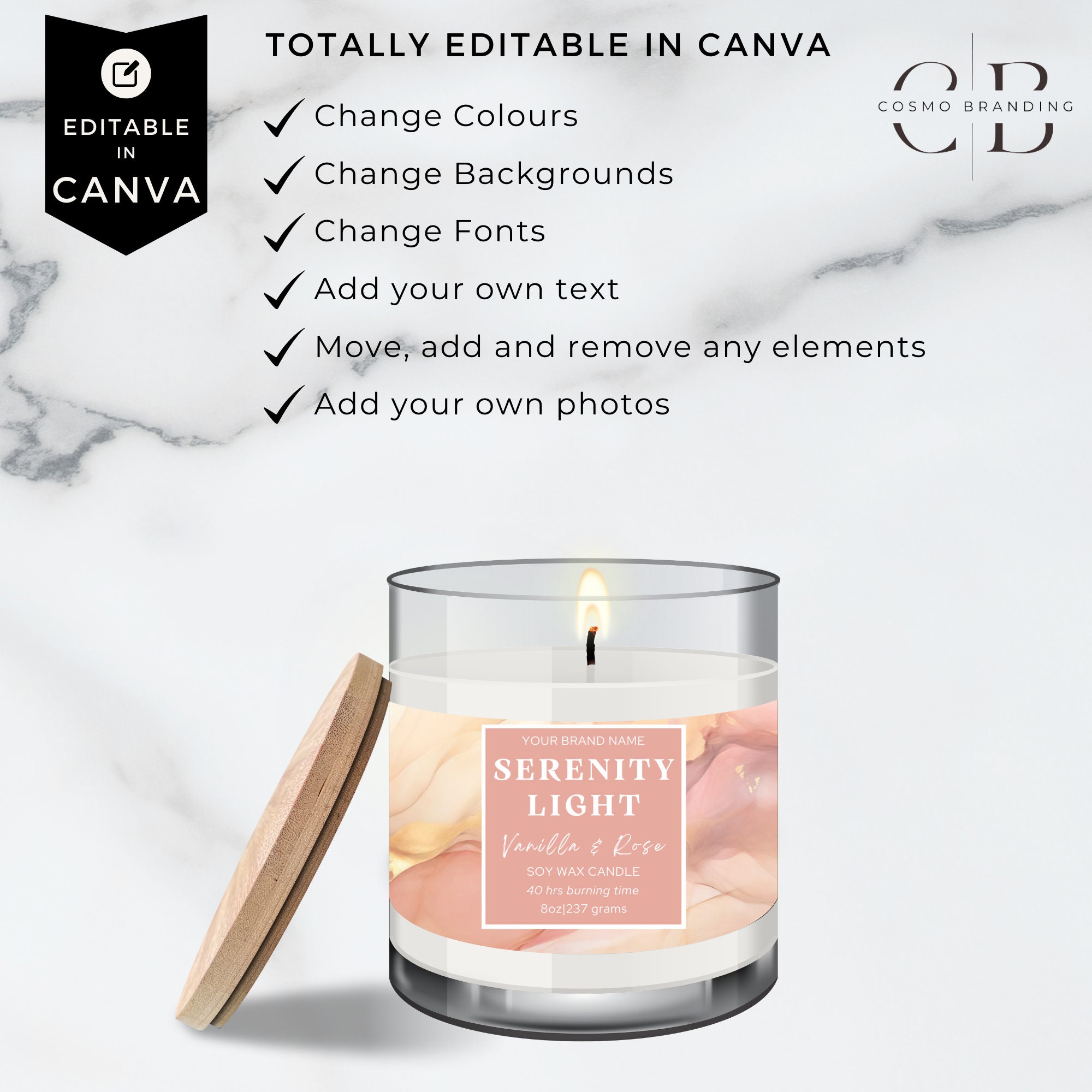 Editable Candle Jar Label, DIY Candle Label Template, Modern Candle ...