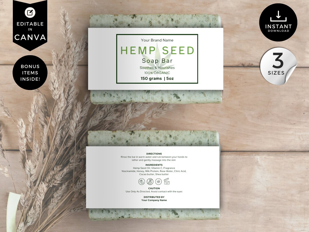 Editable Soap Label, Soap Labels Template, Hemp Seed Soap Label, Diy ...