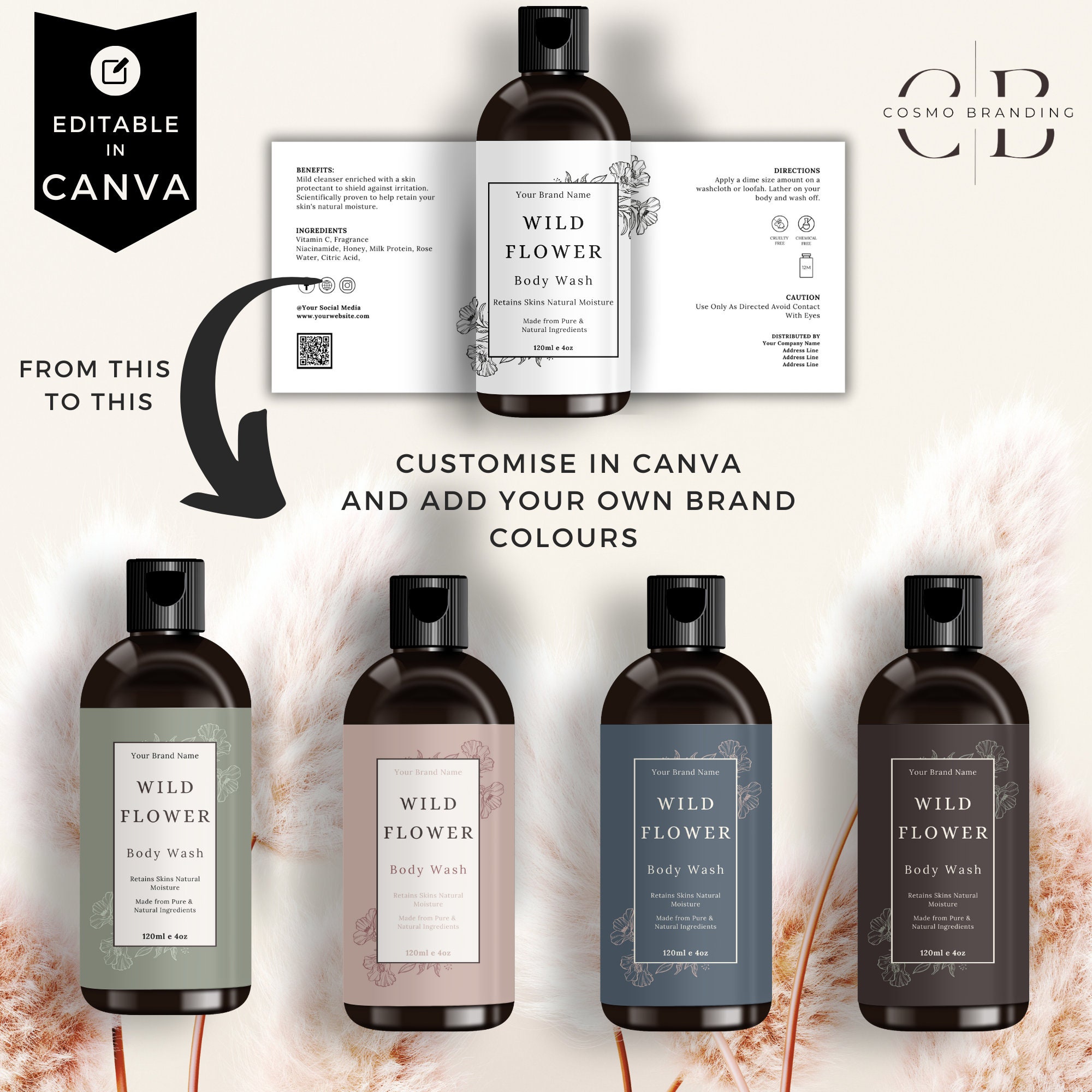 Shampoo Bottle Label Template, Canva Bottle Label Design, DIY Cosmetic ...