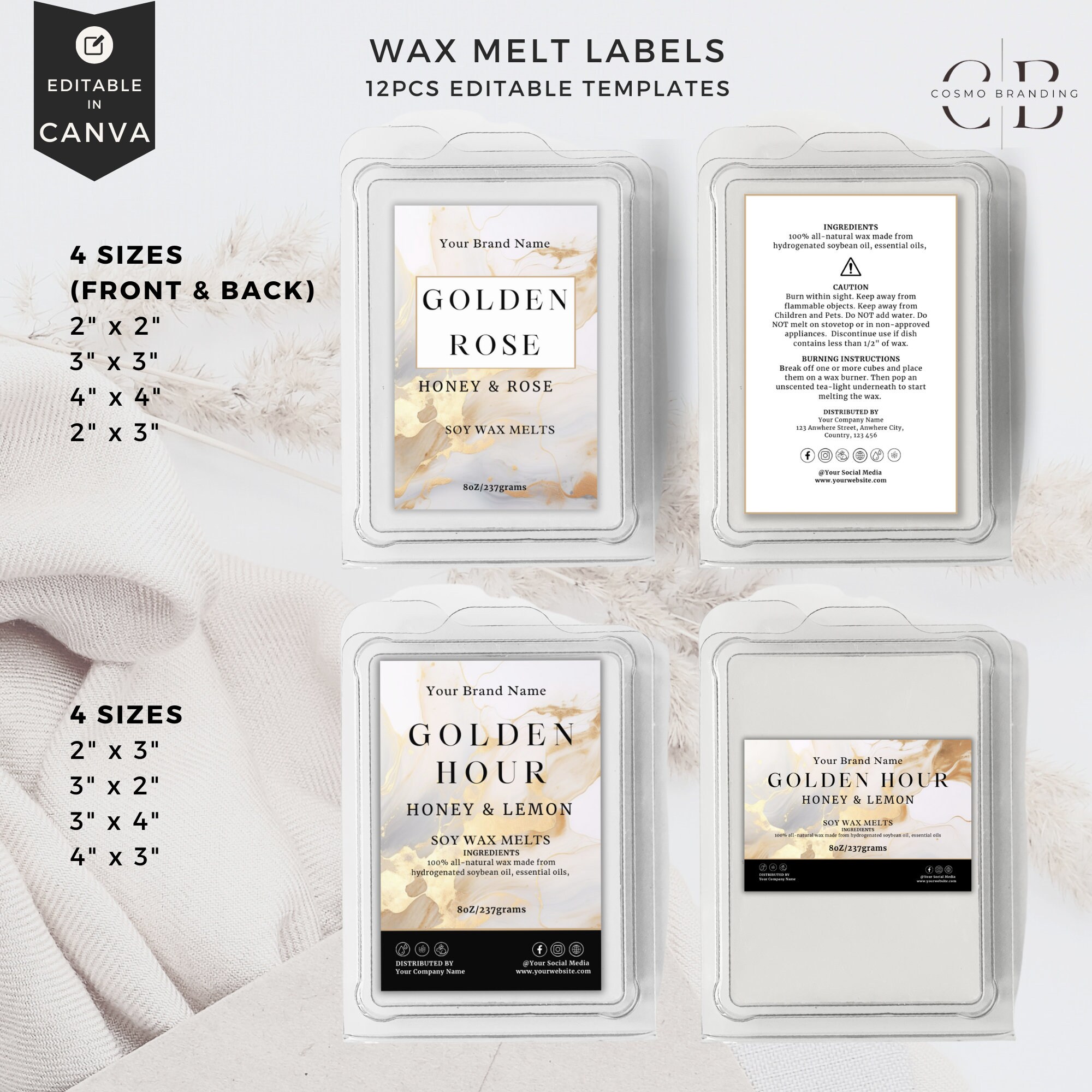 Editable Candle Labels, Wax Melts Label Templates, Candle Packaging Box ...