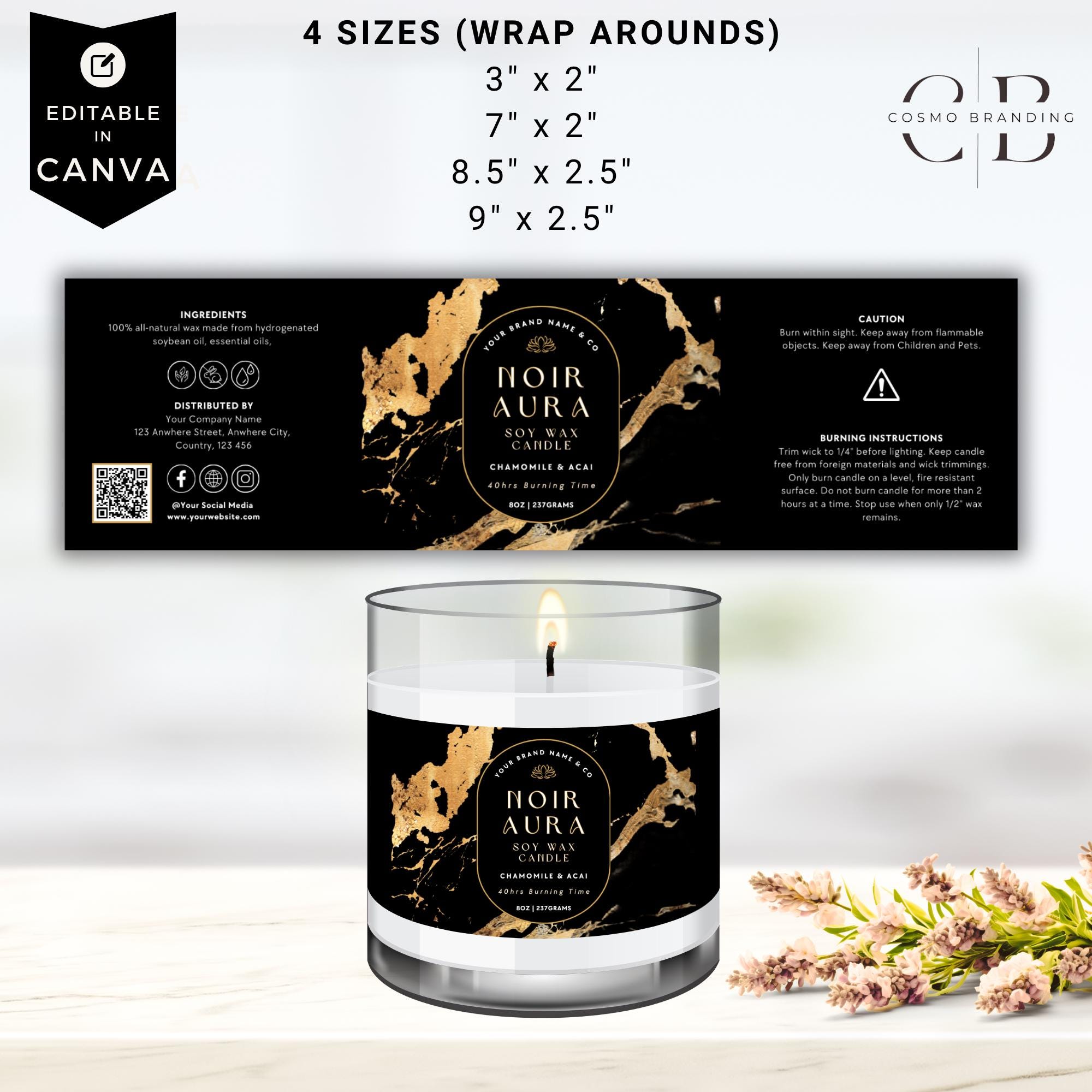 Editable Candle Jar Label Template, DIY Candle Product Design, Modern ...