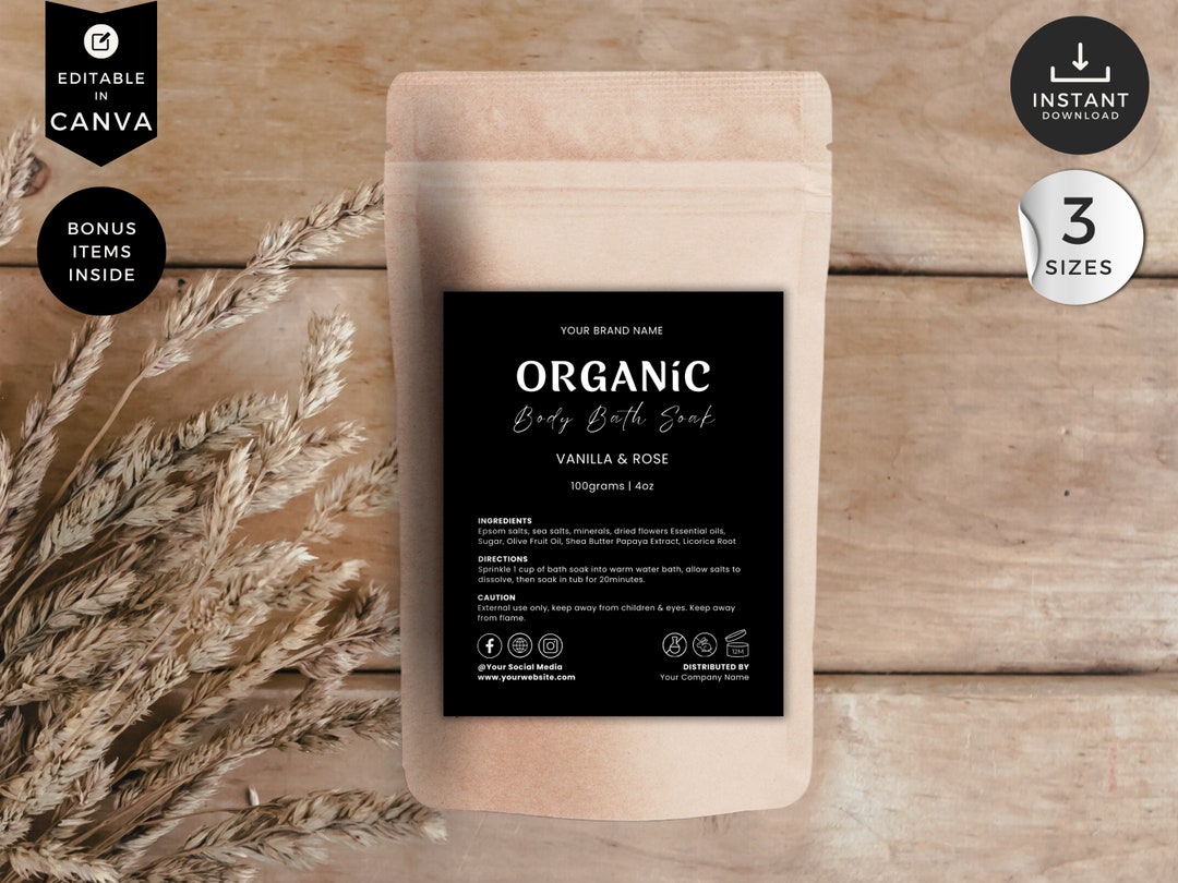 Editable Pouch Label Template, Bath Salts Label, Apothecary Pouch Label ...