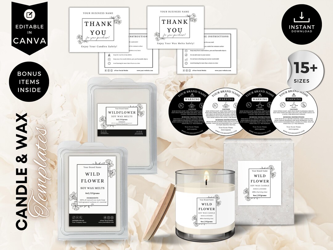 Minimal Floral Candle and Wax Melt Label Template Bundle, Canva ...
