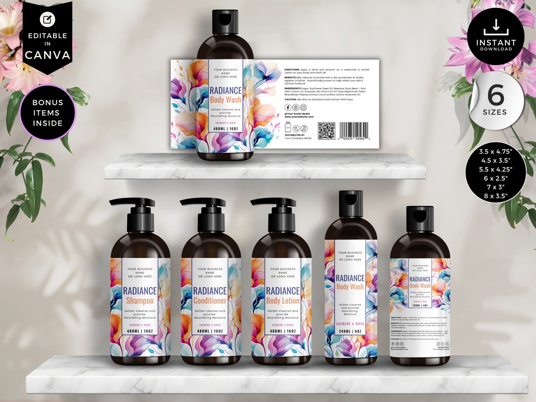 Shampoo Bottle Label Template, Canva Large Bottle Design, DIY Cosmetic ...
