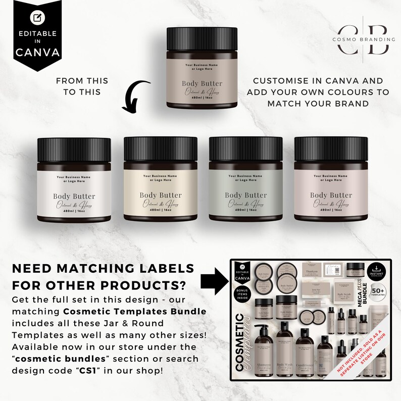 Editable Jar Label Templates, Cosmetic Product Label, DIY Canva Design ...