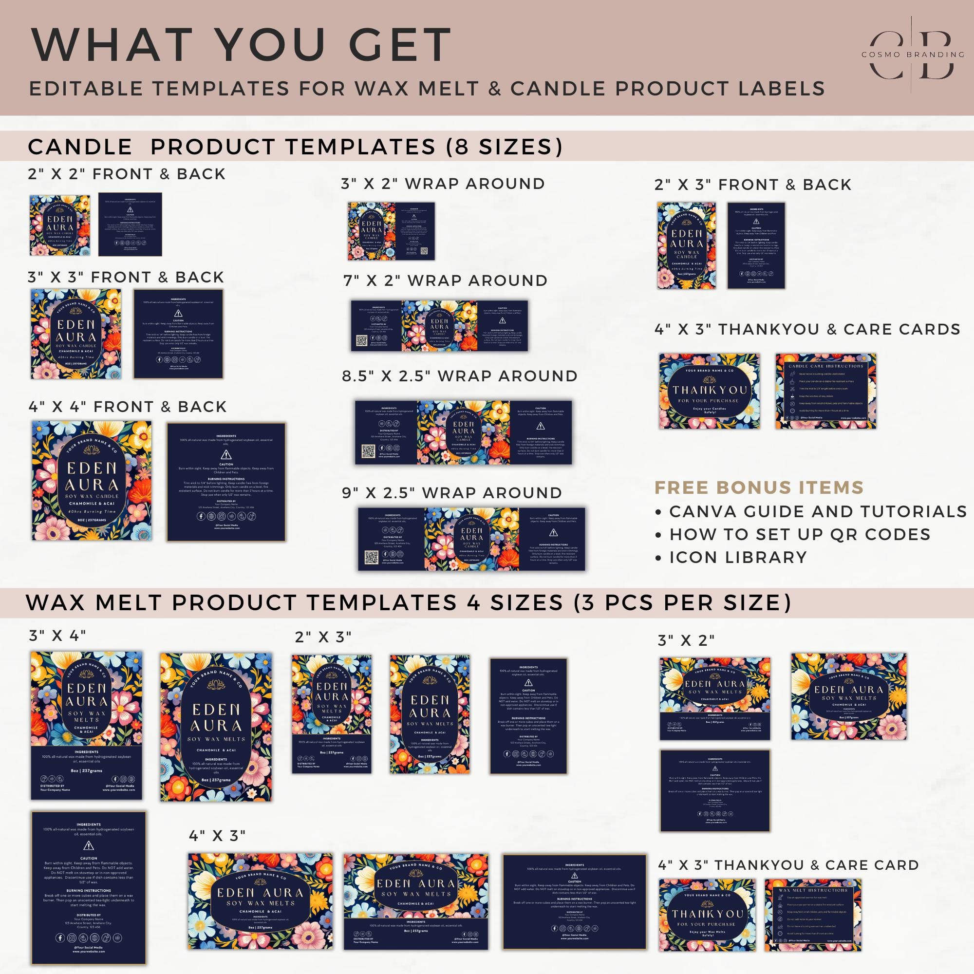 Editable Candle Labels, Wax Melts Label Templates, Candle Packaging Box ...