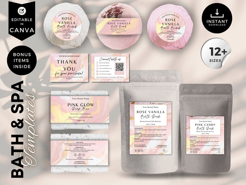 Luxury Bath and Body Label Template Bundle, Canva Editable Soap Bath ...