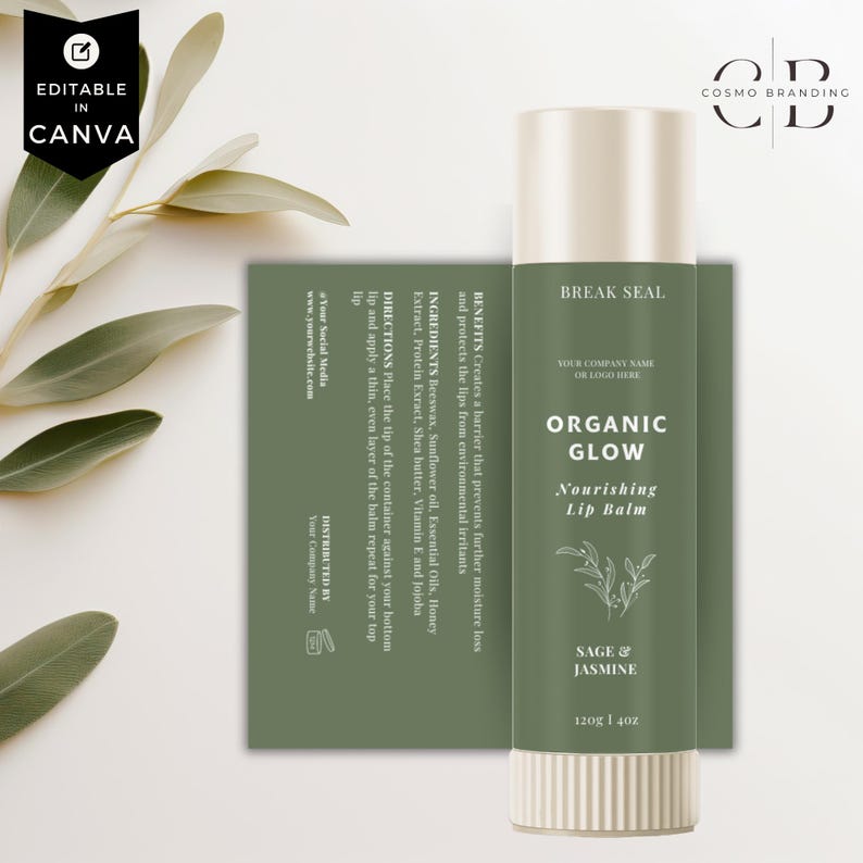 Botanical Lip Balm Label Template Set, Canva Editable Chapstick & Lip ...