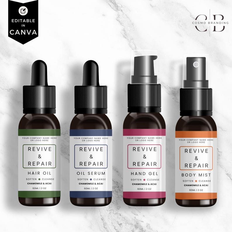 Minimalist Oil Dropper Label Template Set, Canva Editable Serum & Mist ...