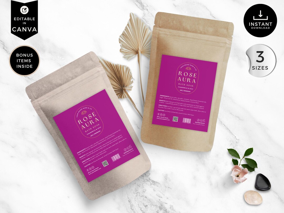 Editable Pouch Label Template, Bath Salts Label, Apothecary Pouch Label ...