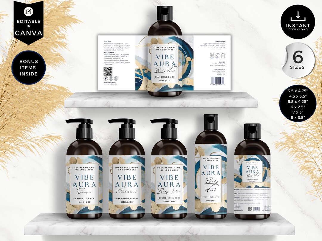 Shampoo Bottle Label Template, Canva Label Design, DIY Cosmetic Bottle ...