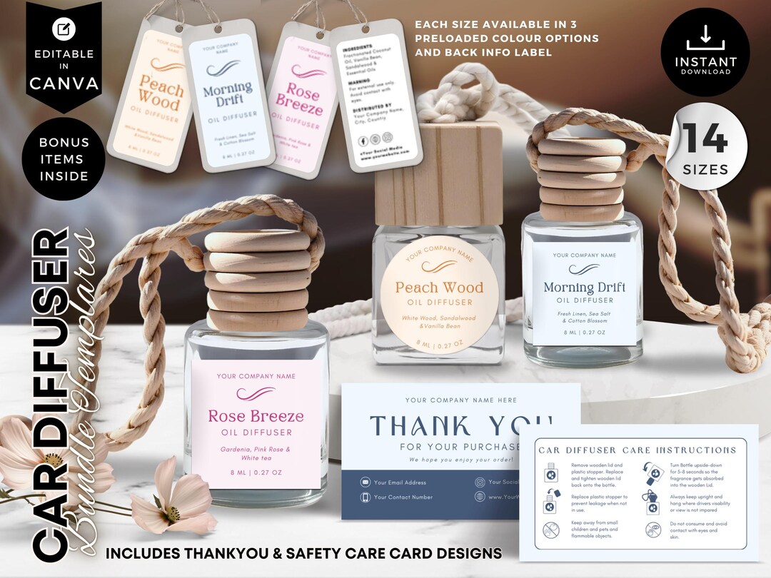 Editable Car Diffuser Label Templates, Canva Hanging Fragrance Design ...