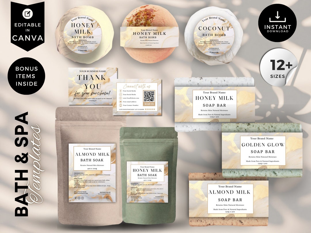 Bath Product Labels, Editable Cosmetic Labels , Gold, Soap Labels, Spa ...