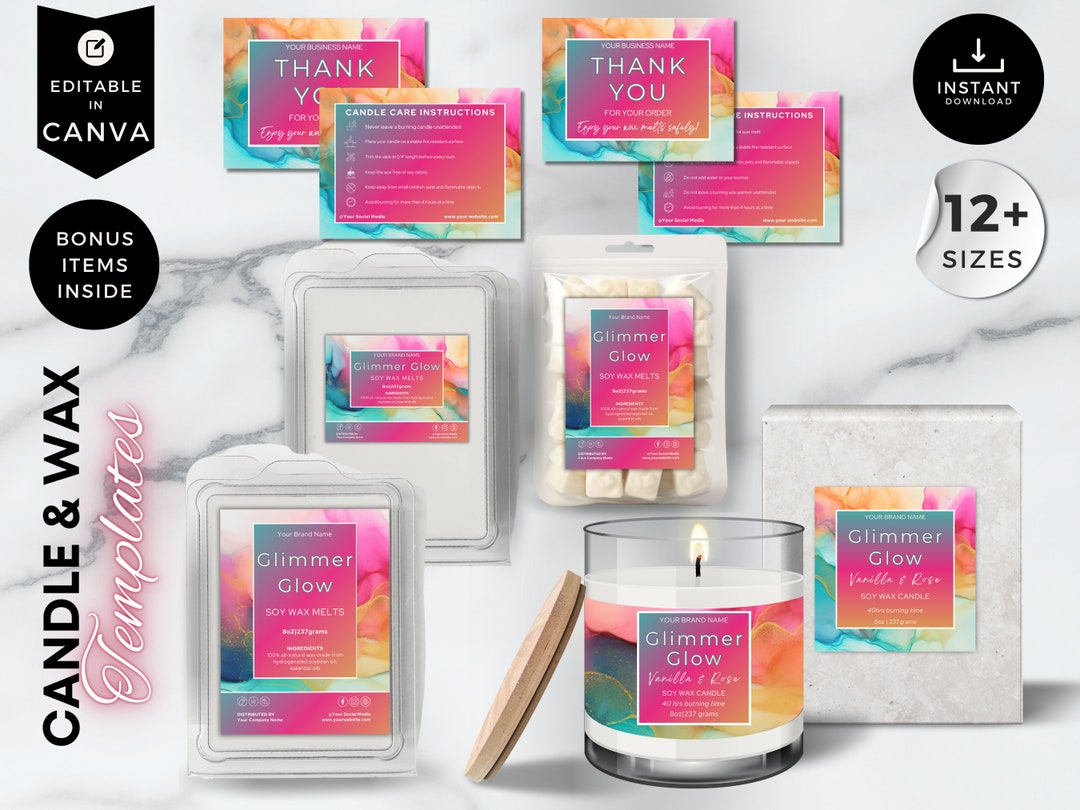 Editable Candle Labels, Wax Melts Label Templates, Candle Packaging Box ...
