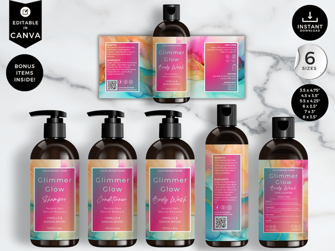Shampoo Bottle Label Template, Canva Bottle Design, DIY Cosmetic Bottle ...
