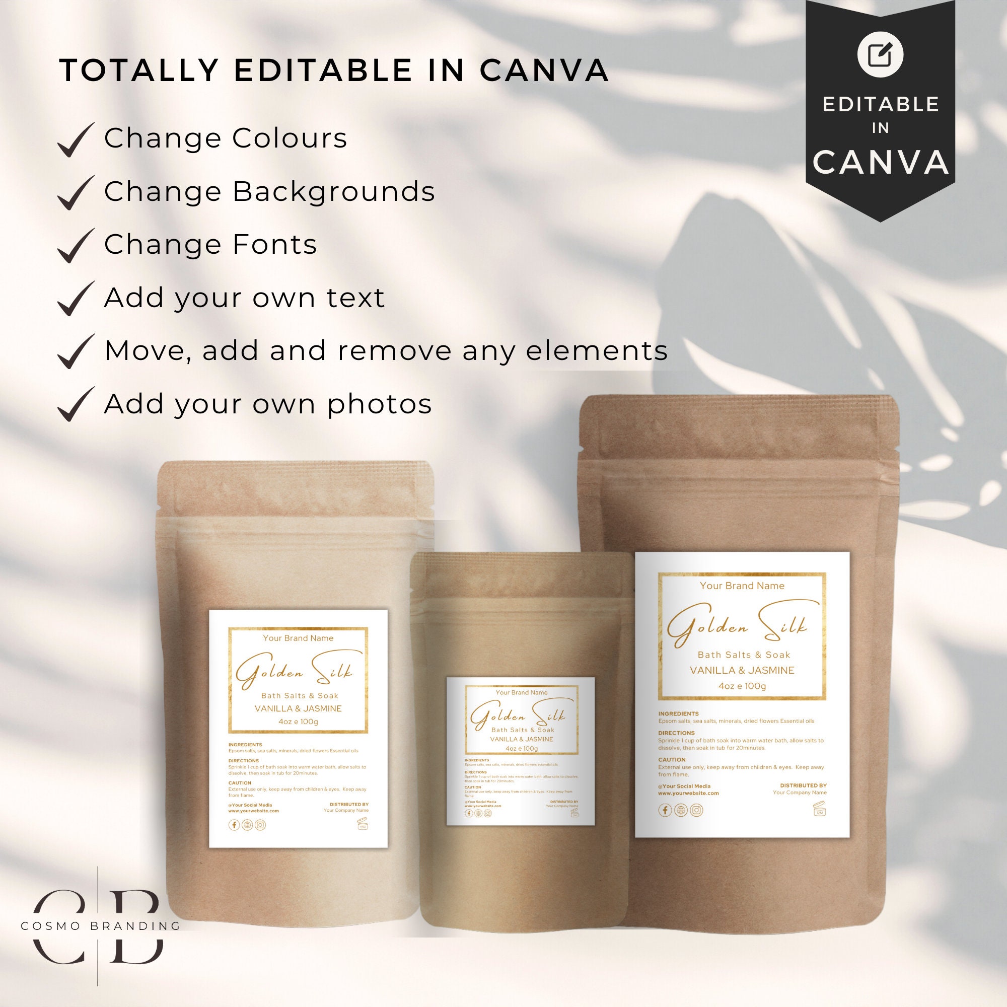 Editable Pouch Label Template, Bath Salts Label, Apothecary Pouch Label ...