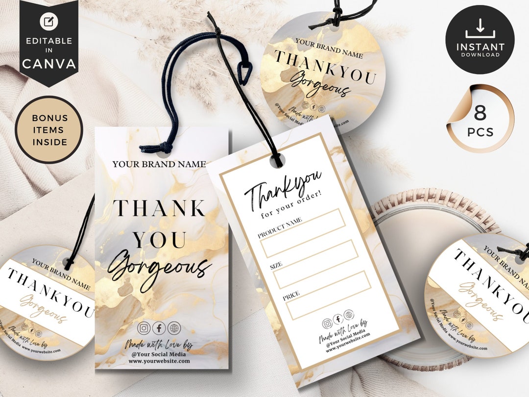 Swing Tags, Custom Hang Tag, Gold, Price Tag Template, Thankyou Product ...