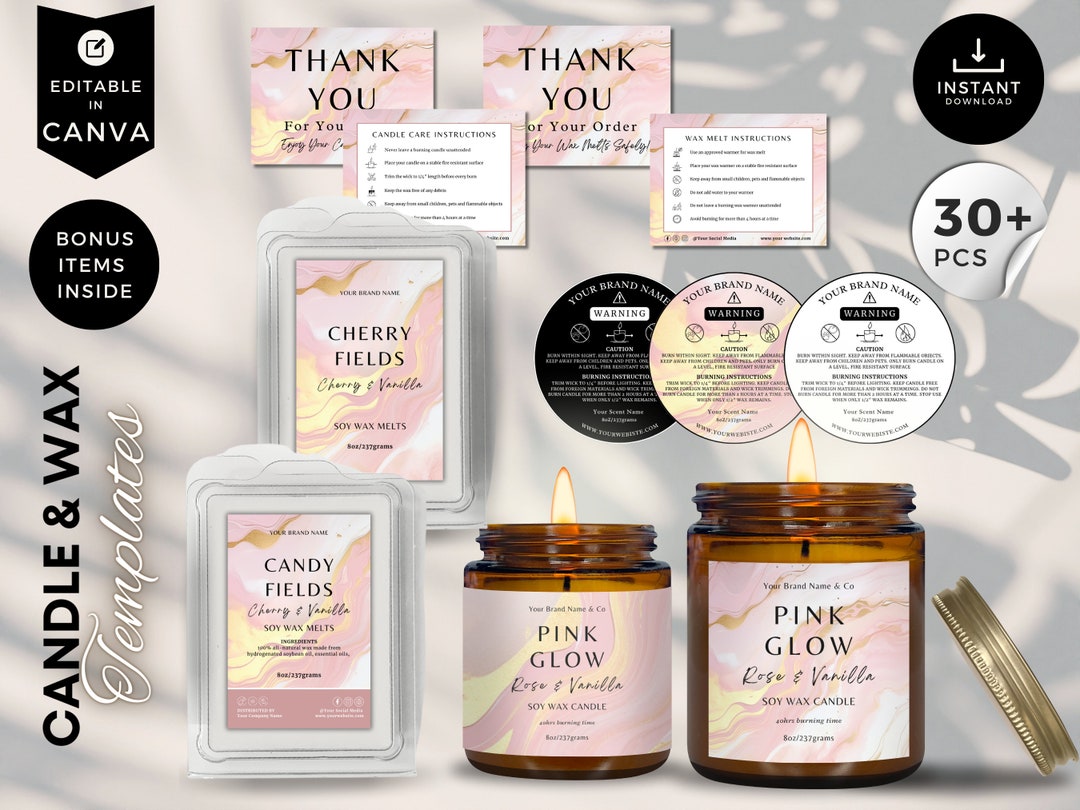Luxury Elegant Candle and Wax Melt Label Template Bundle, Canva ...