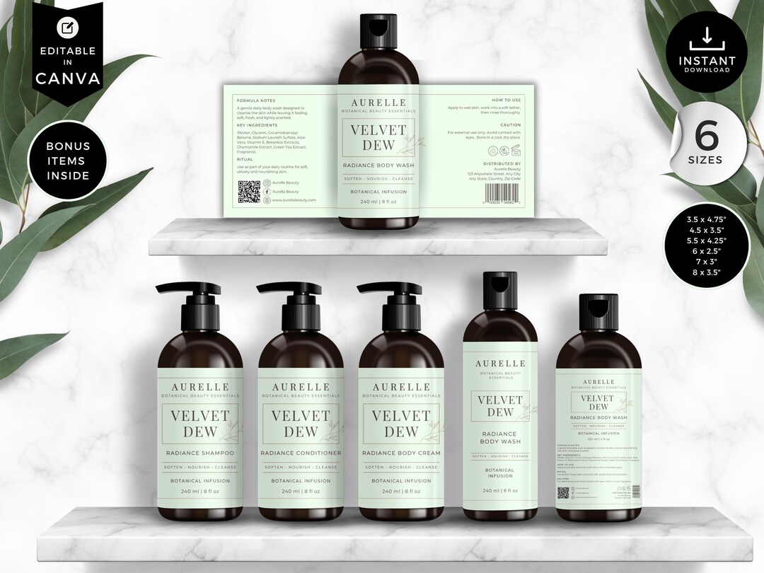Shampoo Bottle Label Template, Canva Bottle Label Design, DIY Cosmetic ...