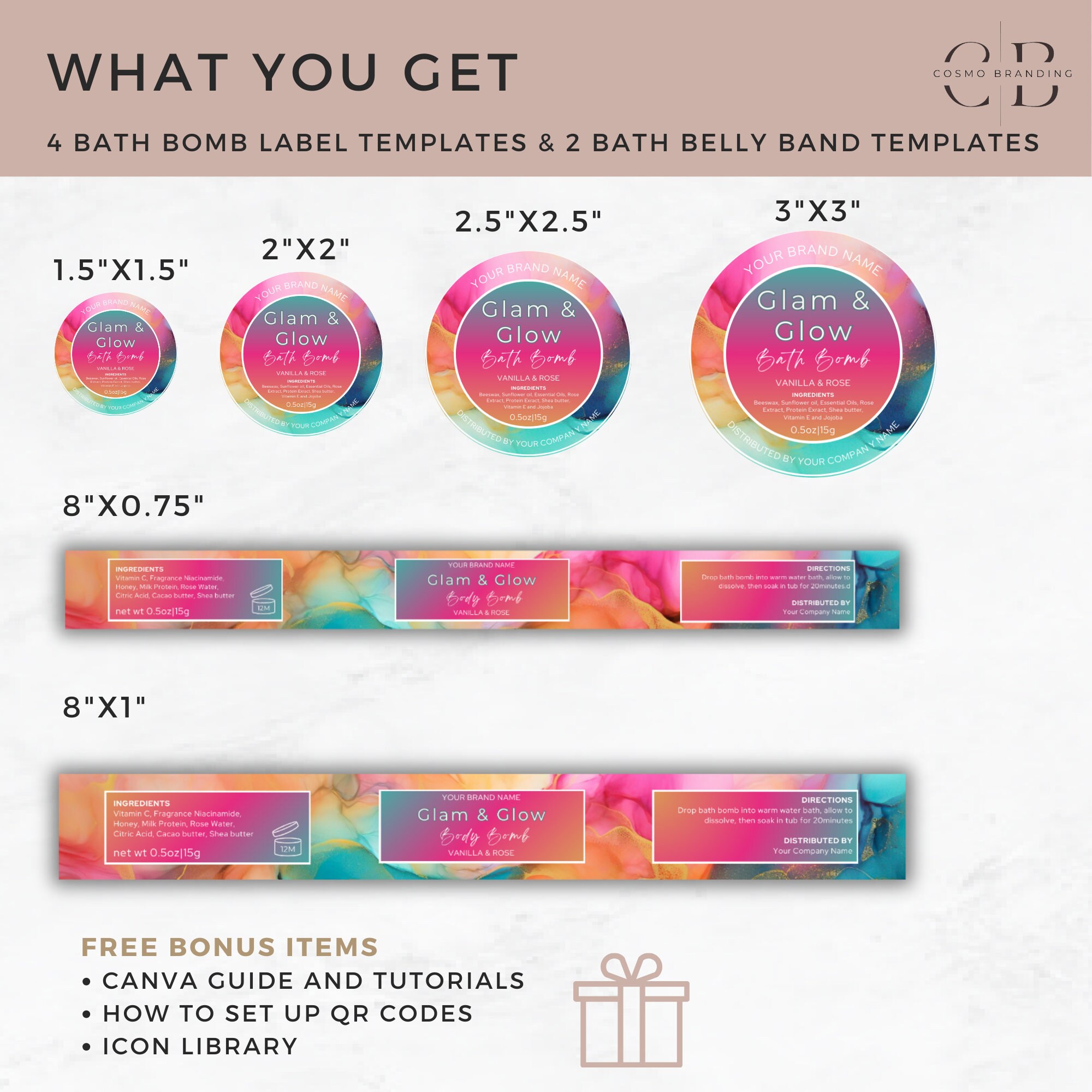 Vibrant Bath Bomb Label Template Set, Canva Editable Bath Product ...