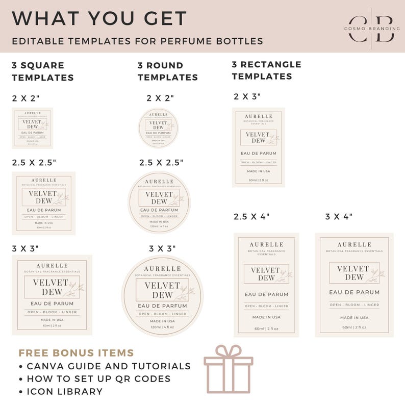 Luxury Elegant Perfume Label Template, Canva Editable Fragrance Labels ...