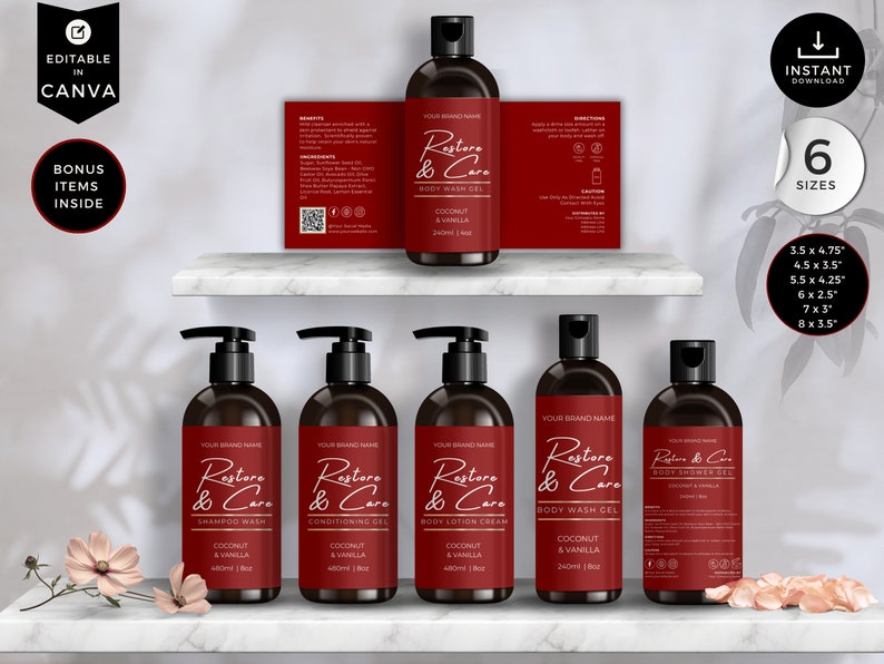 Shampoo Bottle Label Template, Canva Bottle Label Design, DIY Cosmetic ...