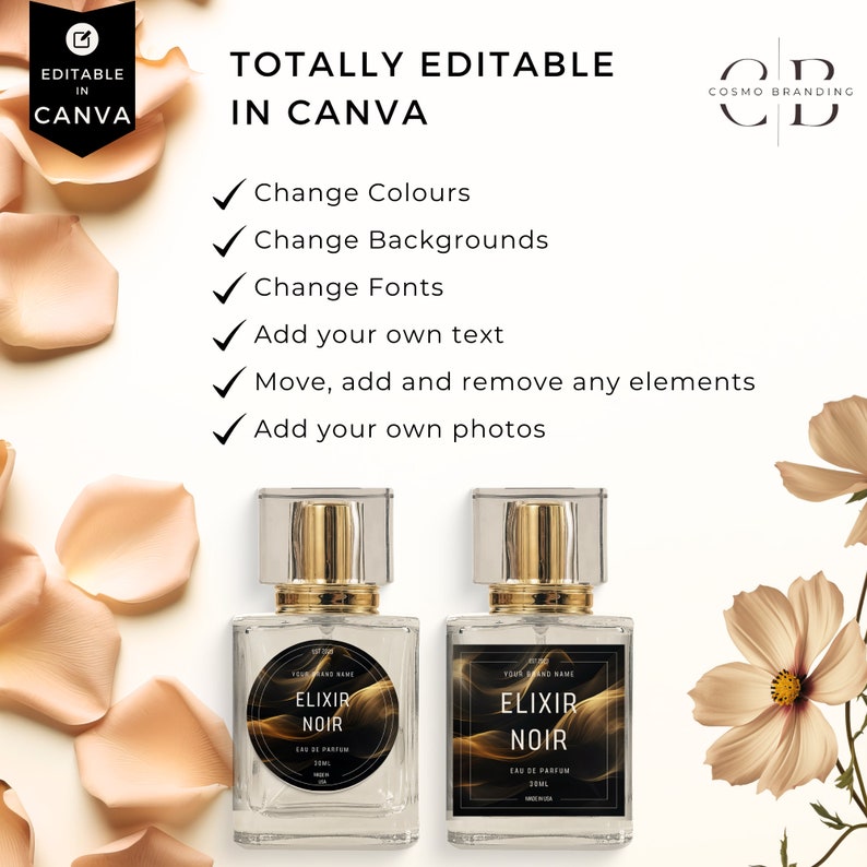 Editable Perfume Bottle Label, Custom Fragrance Canva Design, DIY ...