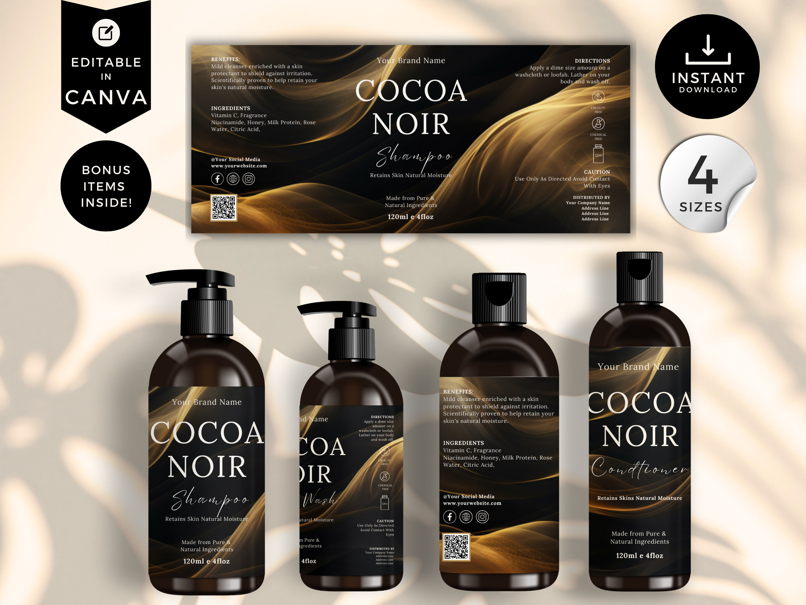 Shampoo Bottle Label Template, Canva Bottle Label Design, DIY Cosmetic ...