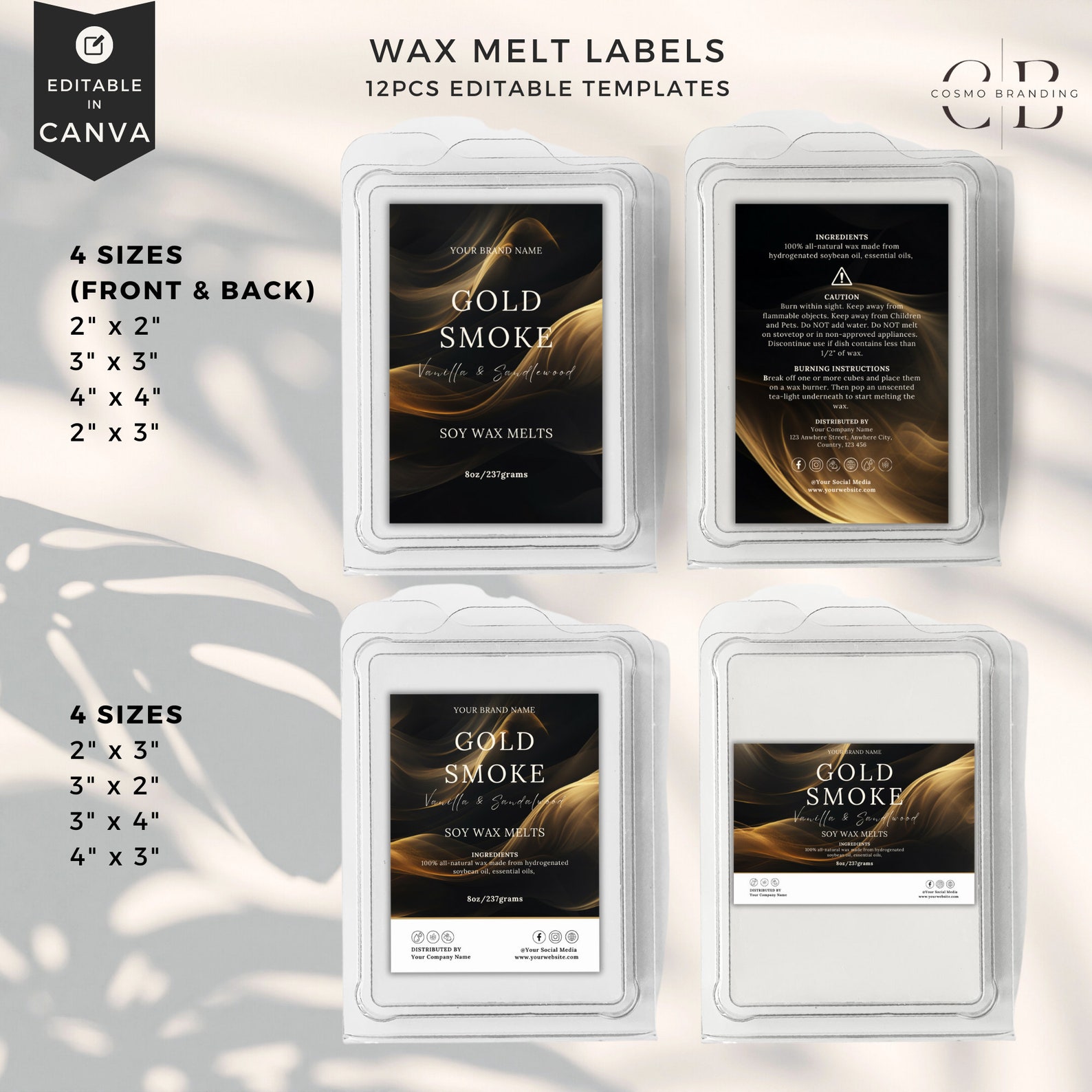 Editable Candle Labels, Wax Melts Label Templates, Candle Packaging Box ...