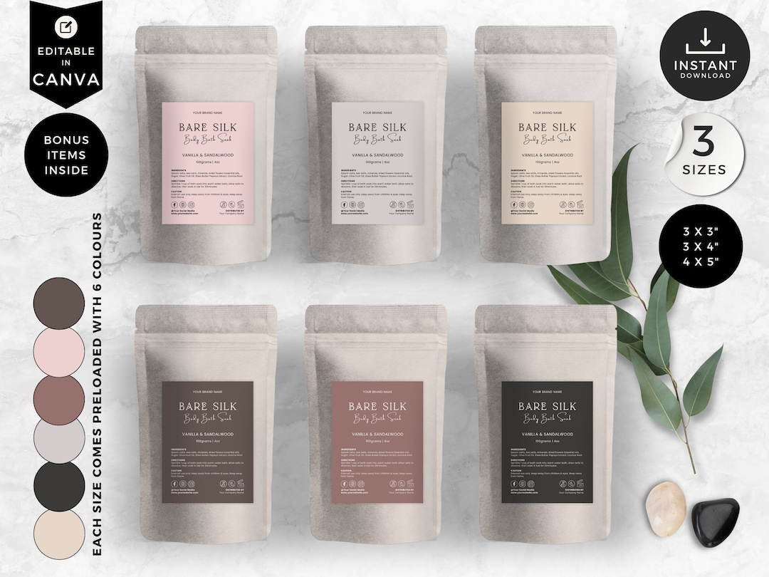 Elegant Luxury Pouch Label Template Set, Canva Editable Tea, Coffee ...