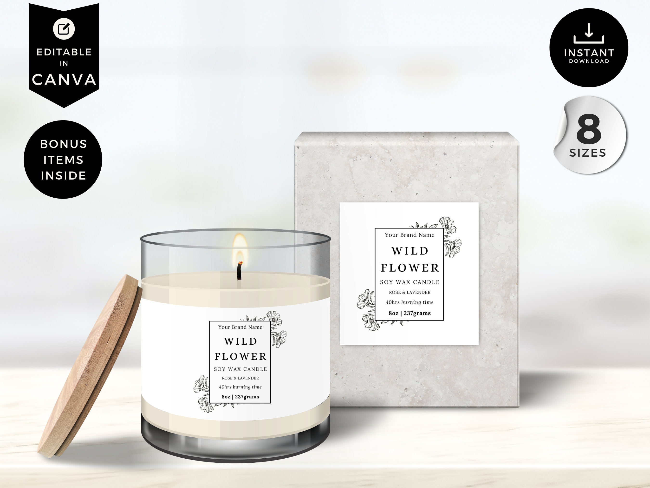Editable Candle Jar Label Template, DIY Candle Product Design, Modern ...