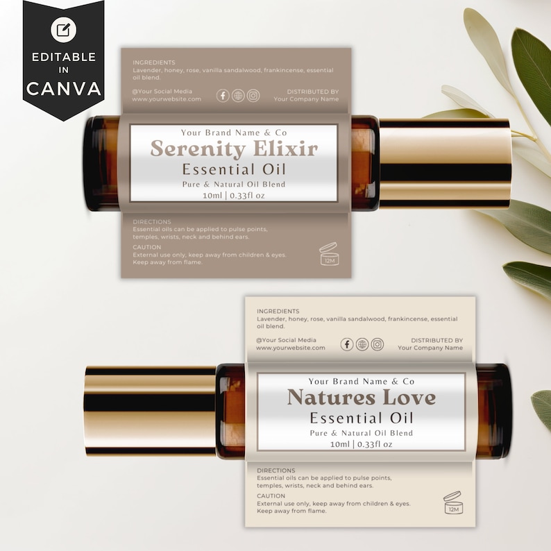 Essential Oil Label, Roller Bottle Label, Oil Bottle Label, Canva ...