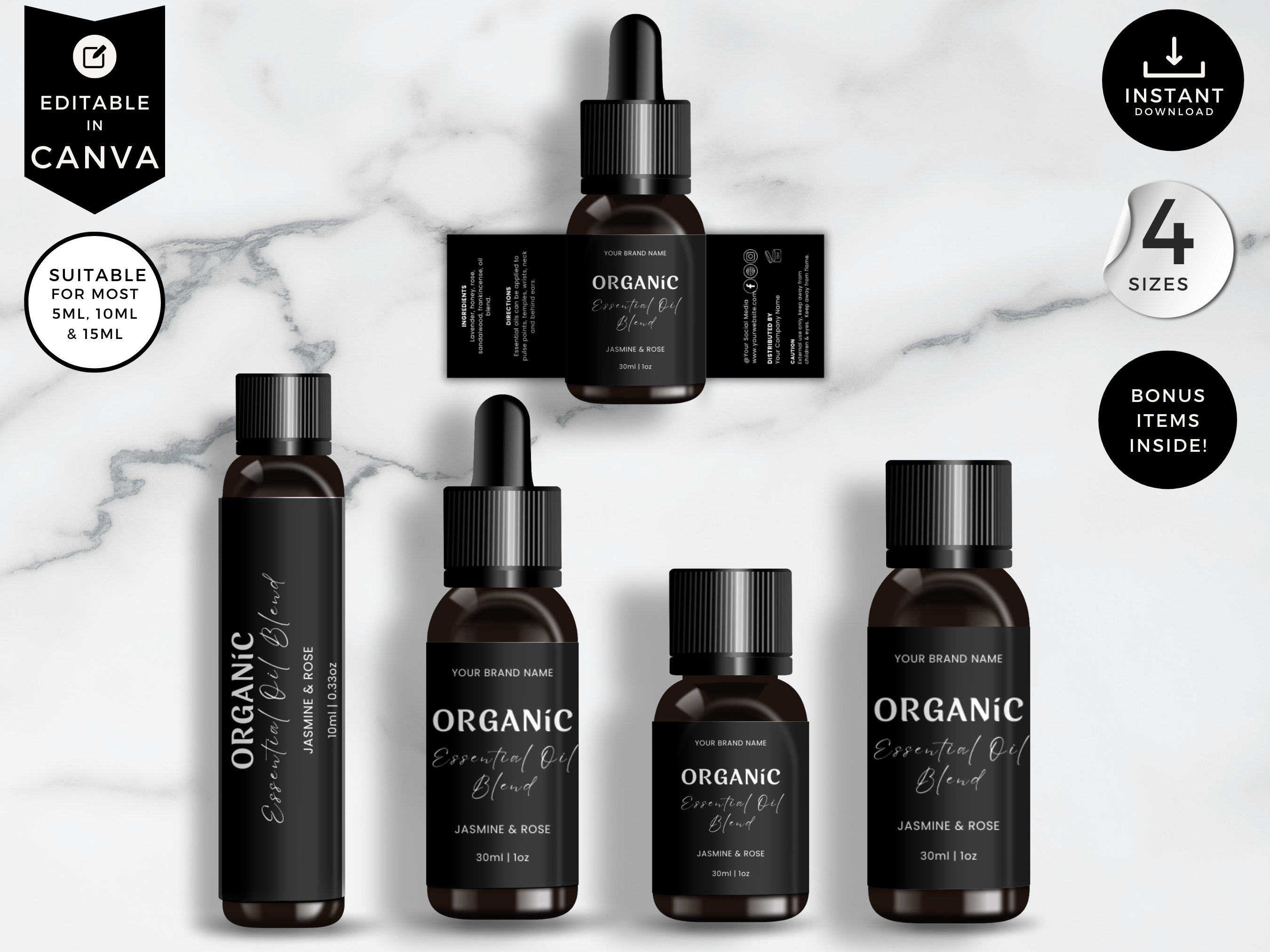 Editable Essential Oil Label Templates, Roller Bottle Labels, 5ml, 10ml ...