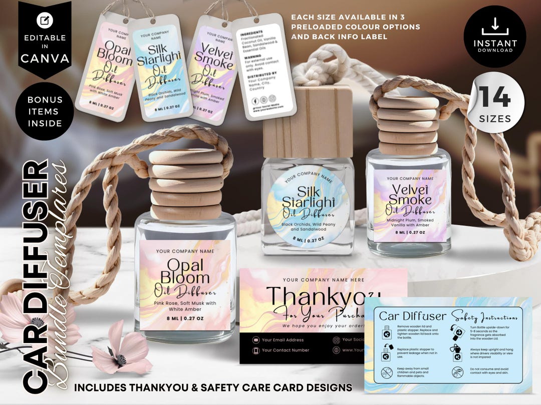 Editable Car Diffuser Label Templates, Canva Hanging Fragrance Design ...