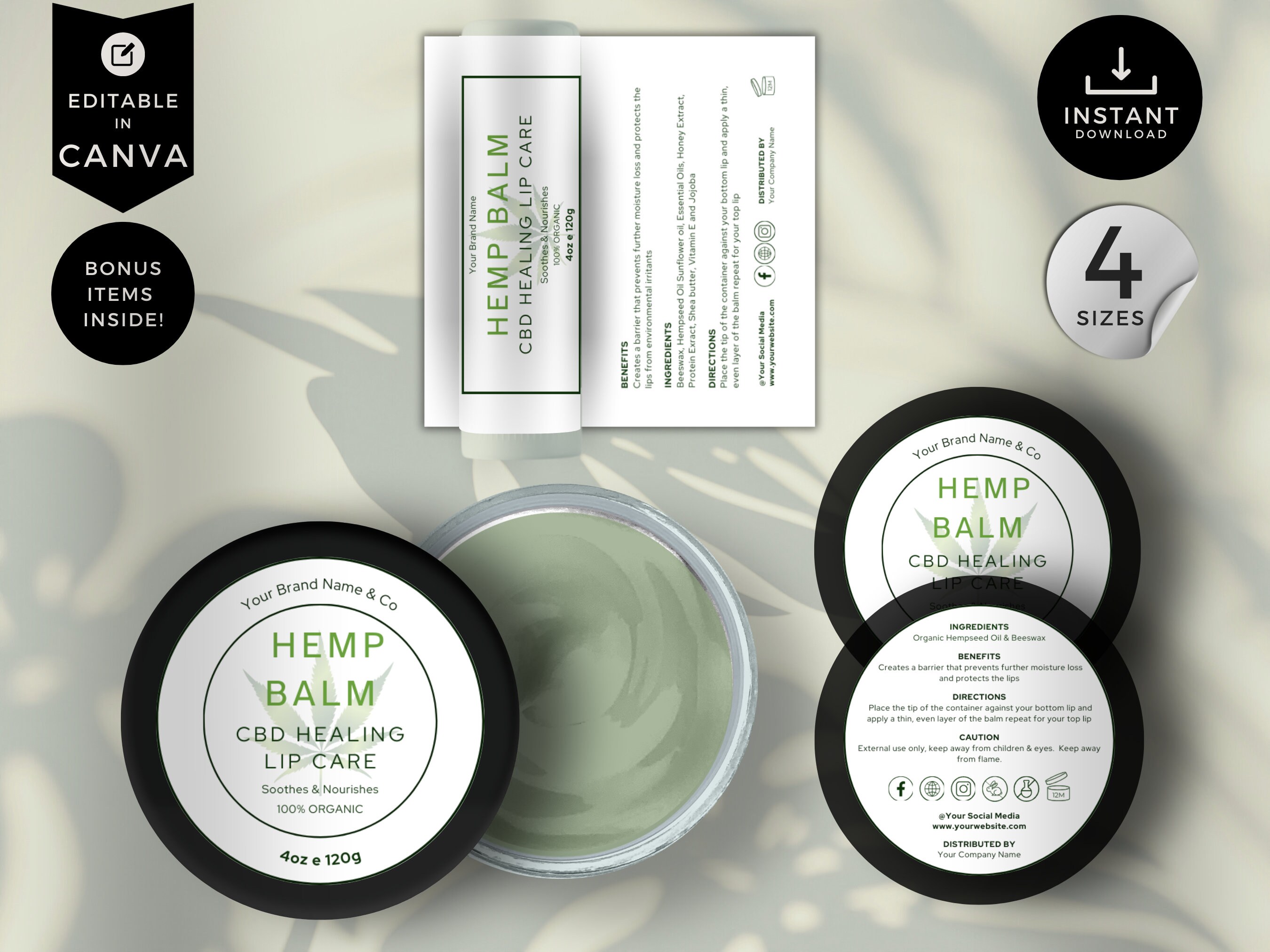 Lip Balm Label Template, Editable Chapstick Label, Hemp Seed Balm Canva ...