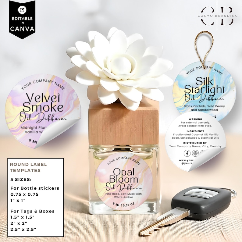 Editable Car Diffuser Label Templates, Canva Hanging Fragrance Design ...