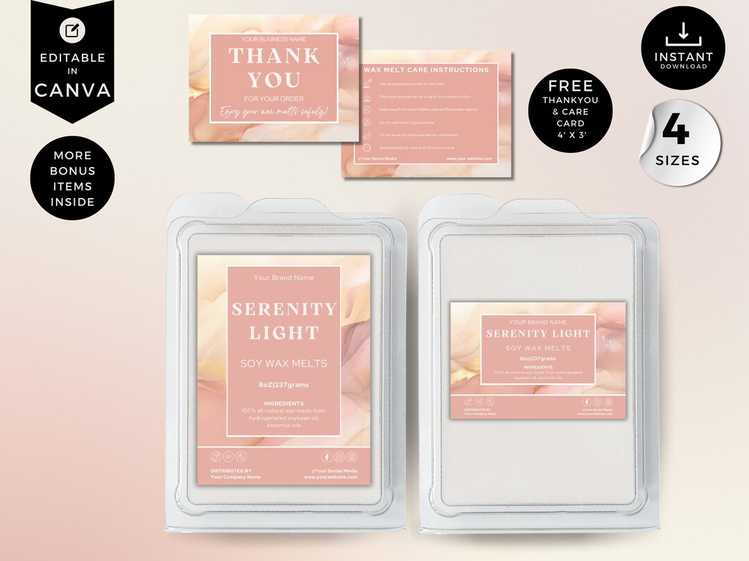 Wax Melts Labels Template, Wax Safety, Editable Snap-bar Clamshell ...