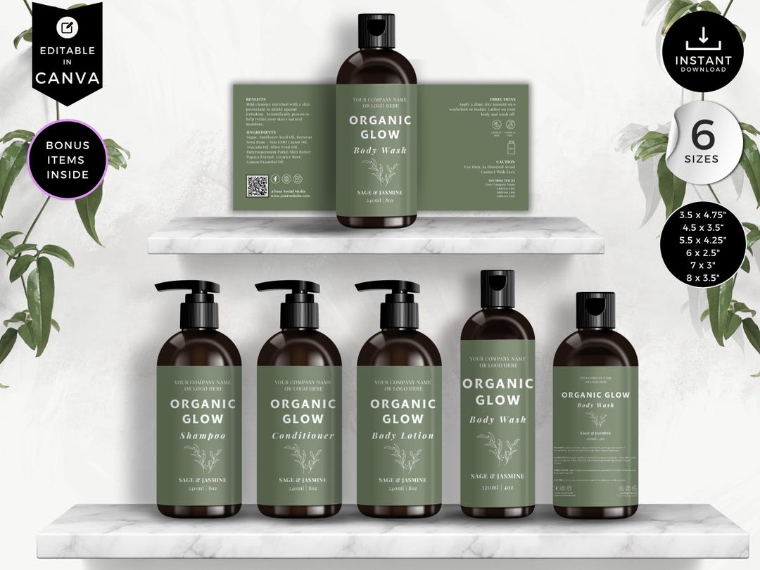 Shampoo Bottle Label Template, Canva Bottle Label Design, DIY Cosmetic ...