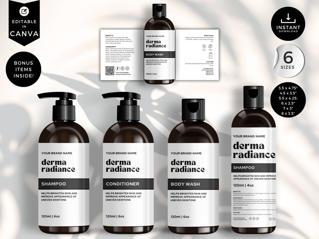 Shampoo Bottle Label Template, Canva Bottle Label Design, DIY Cosmetic ...
