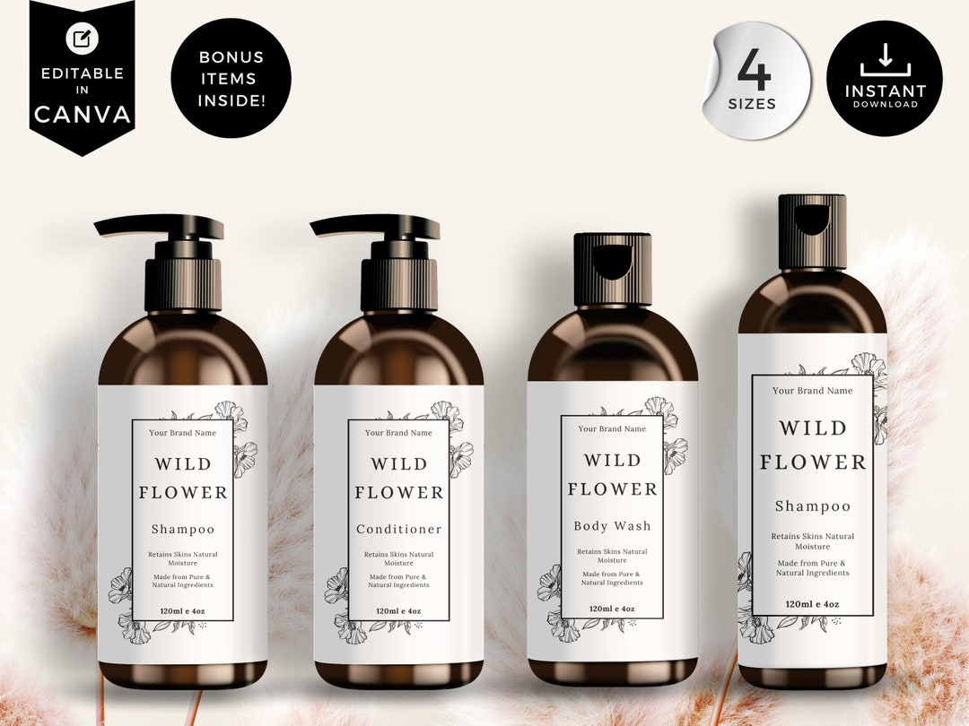 Shampoo Bottle Label Template, Canva Bottle Label Design, DIY Cosmetic ...