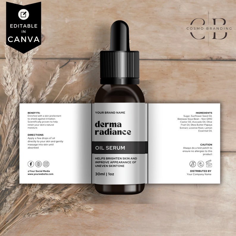 Editable Oil Dropper Bottle Label, DIY Essential Oil Template, Beard ...