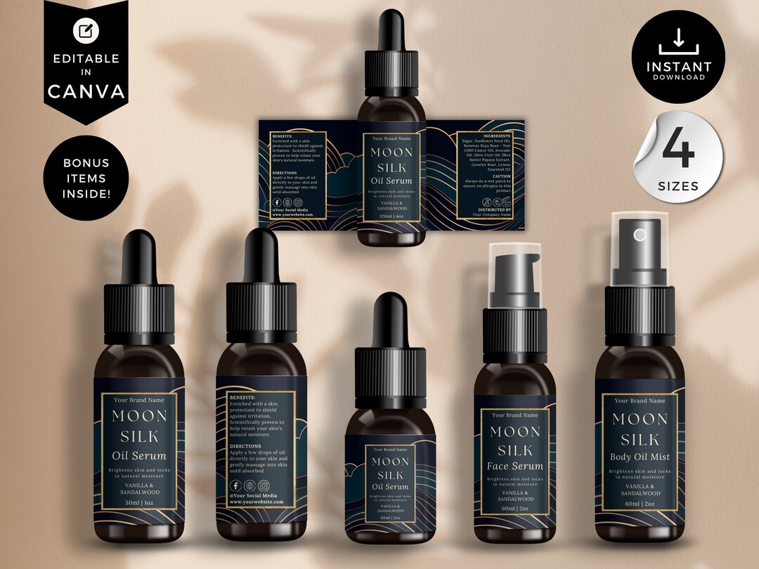 Editable Oil Dropper Bottle Label, DIY Essential Oil Template, Beard ...